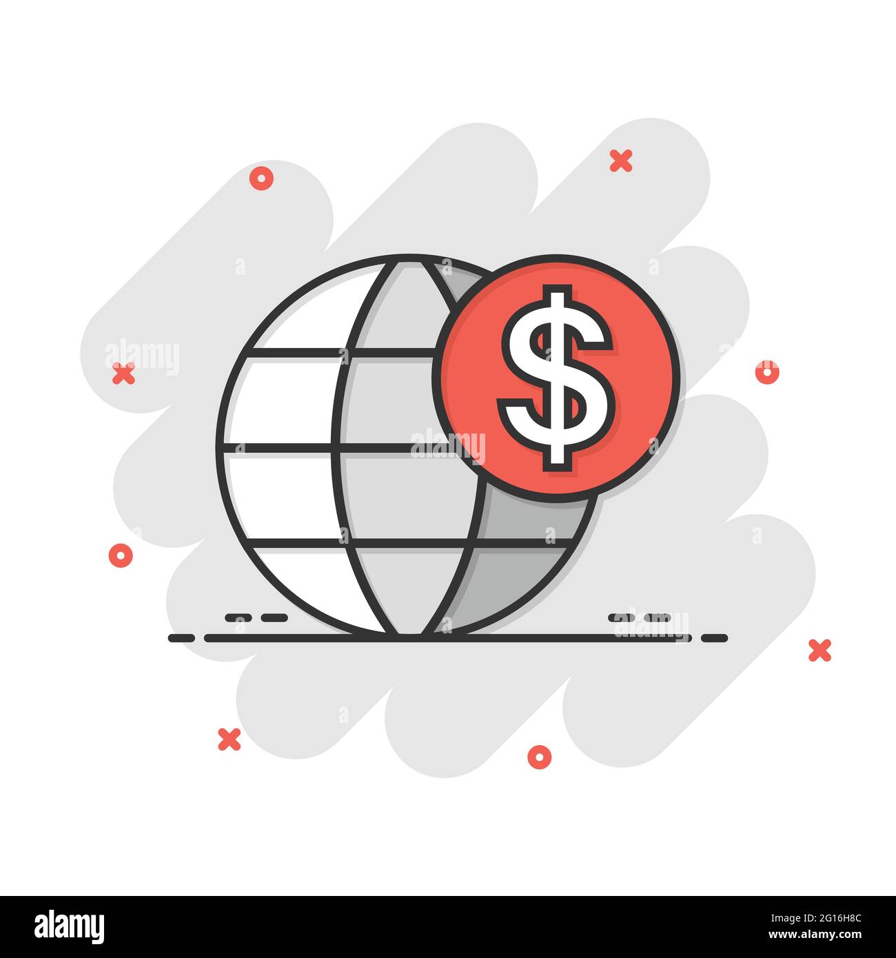 Global business icon in comic style. Money transaction cartoon vector ...