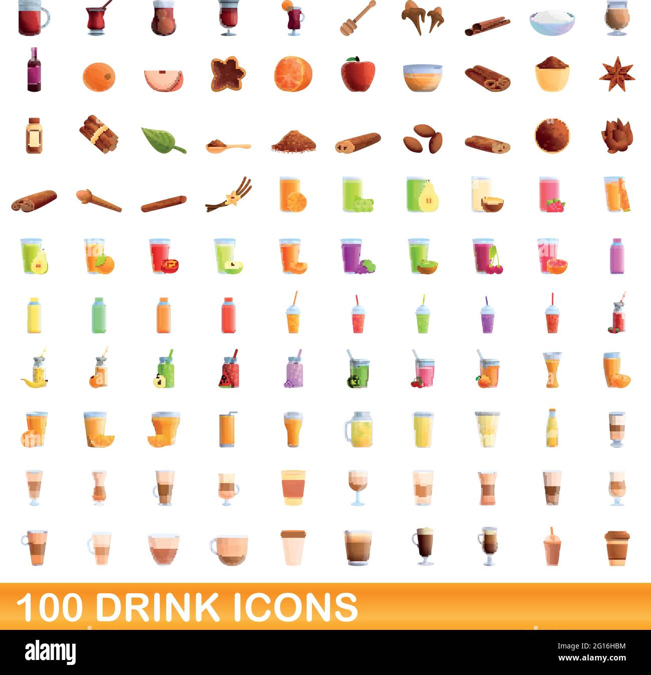 100 drink icons set. Cartoon illustration of 100 drink icons vector set ...