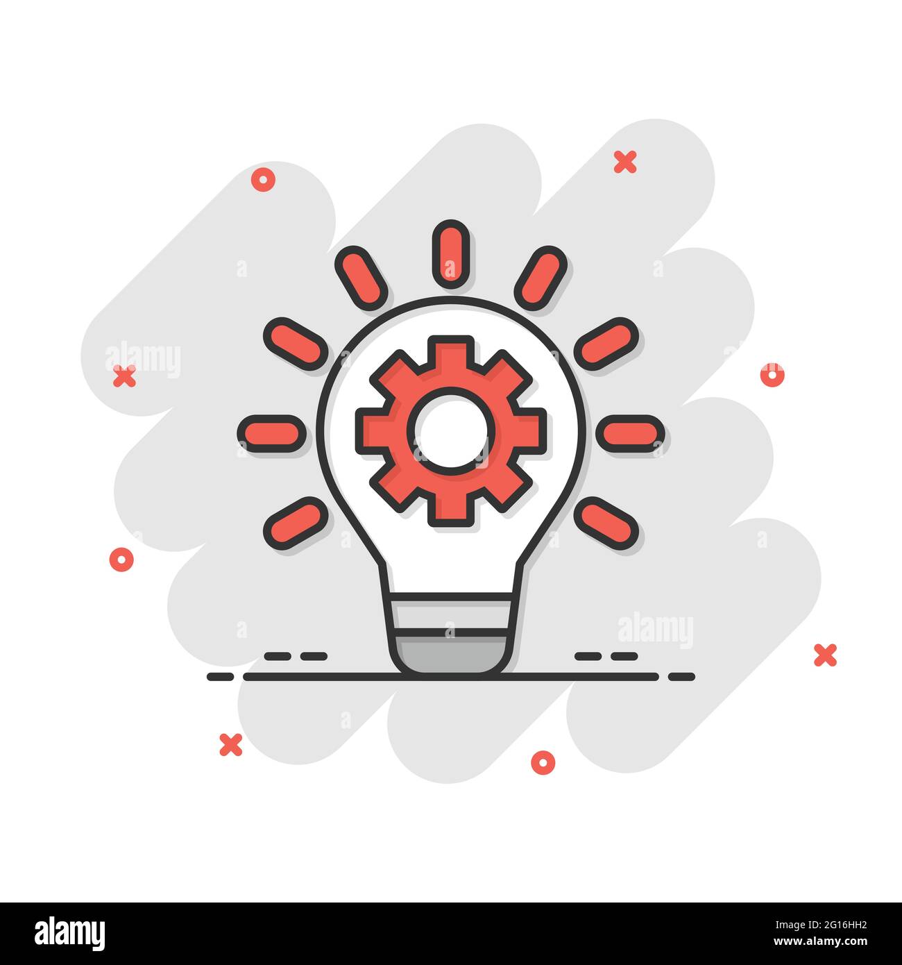 Innovation icon in comic style. Lightbulb with cogwheel cartoon vector ...
