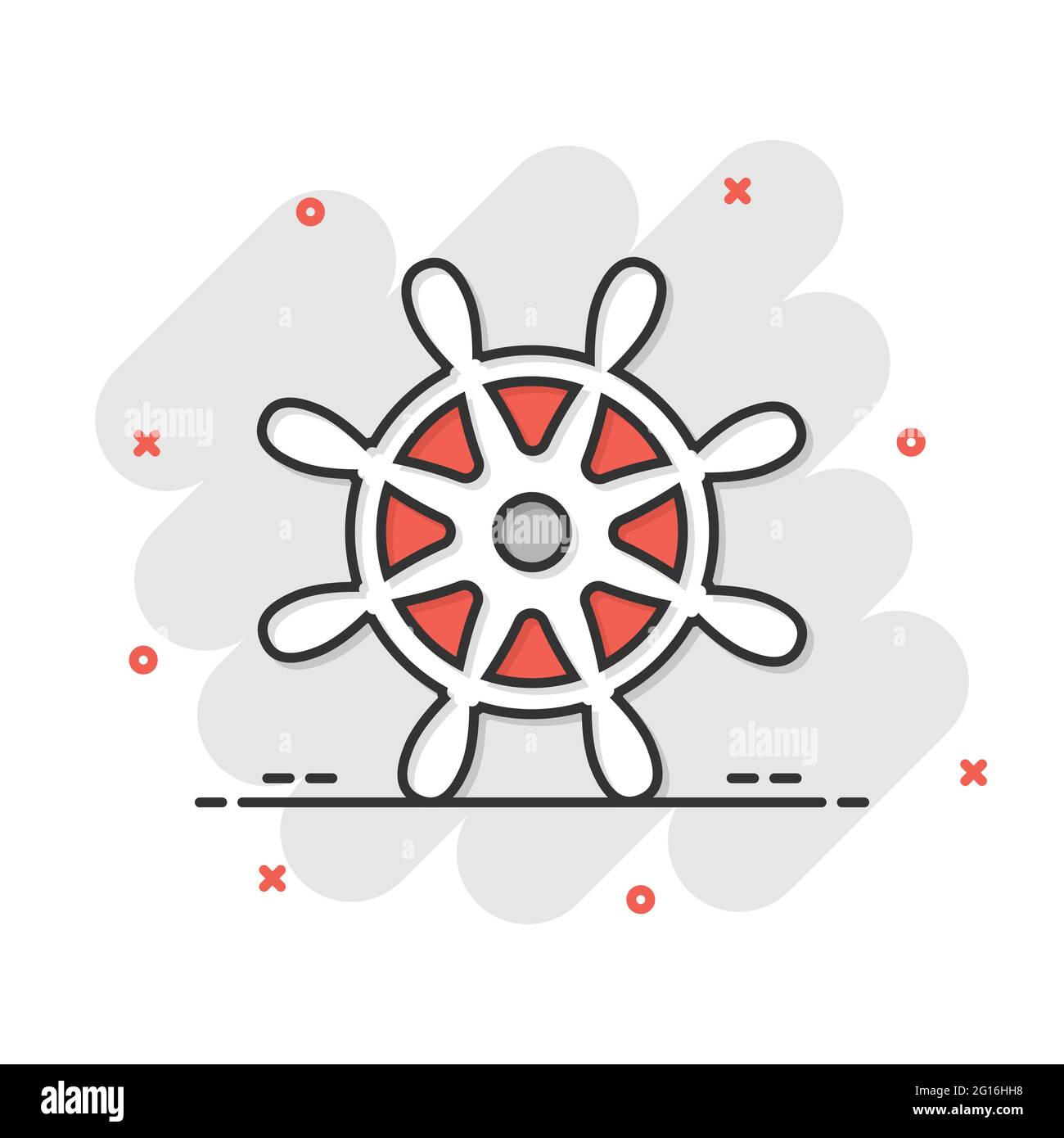 Helm wheel icon in comic style. Navigate steer cartoon vector ...