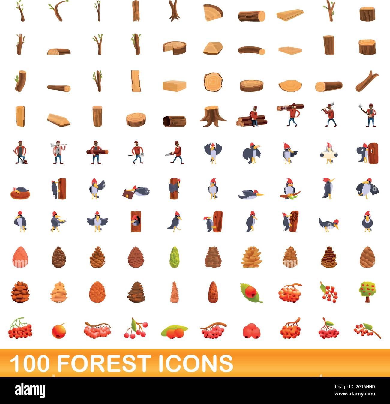 100 forest icons set. Cartoon illustration of 100 forest icons vector ...