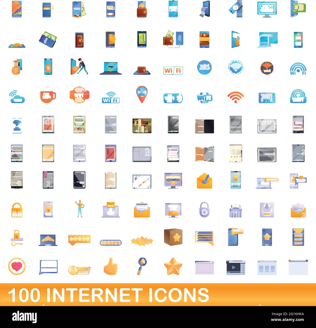 100 internet icons set. Cartoon illustration of 100 internet icons ...