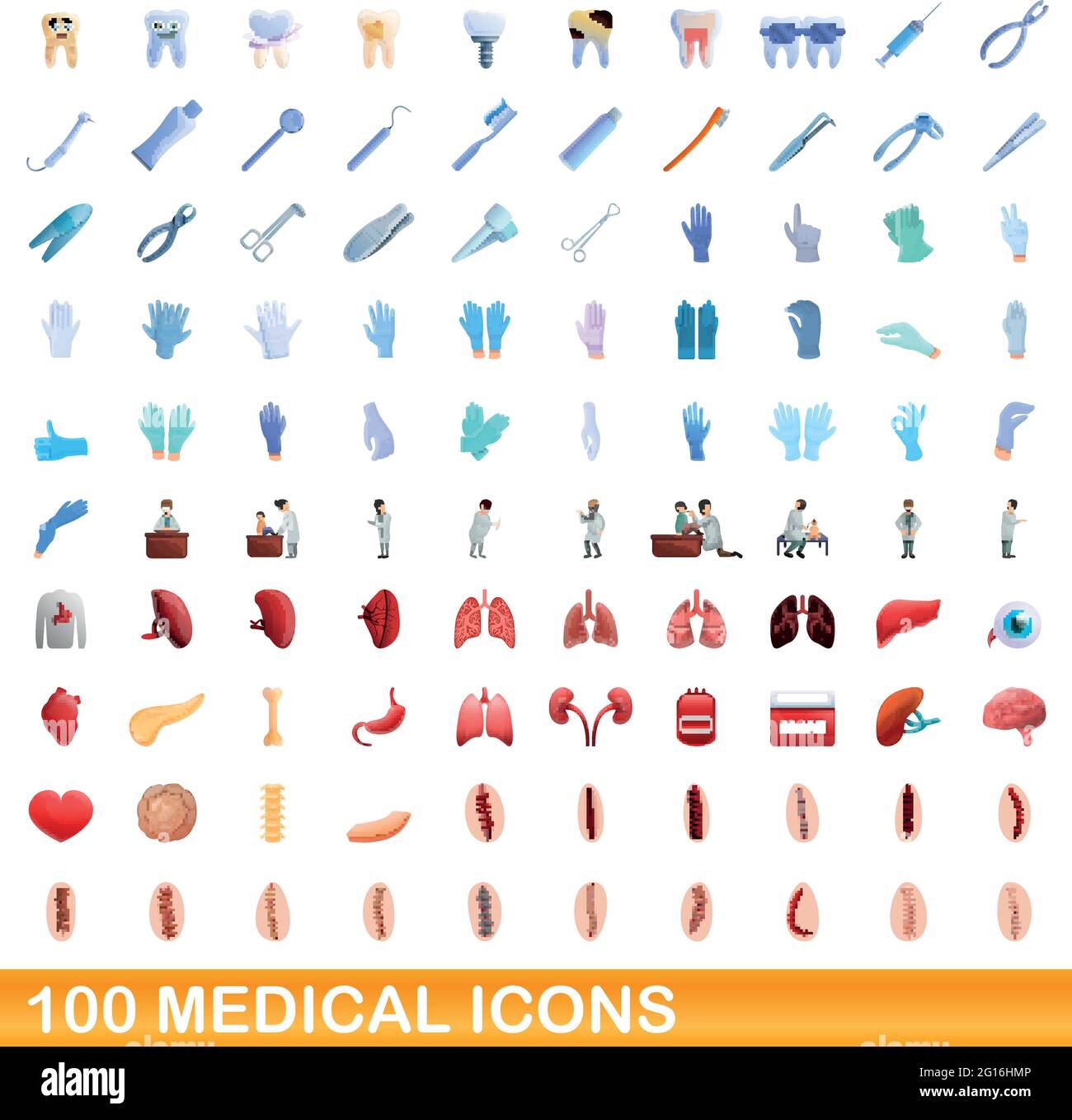 100 medical icons set. Cartoon illustration of 100 medical icons vector ...