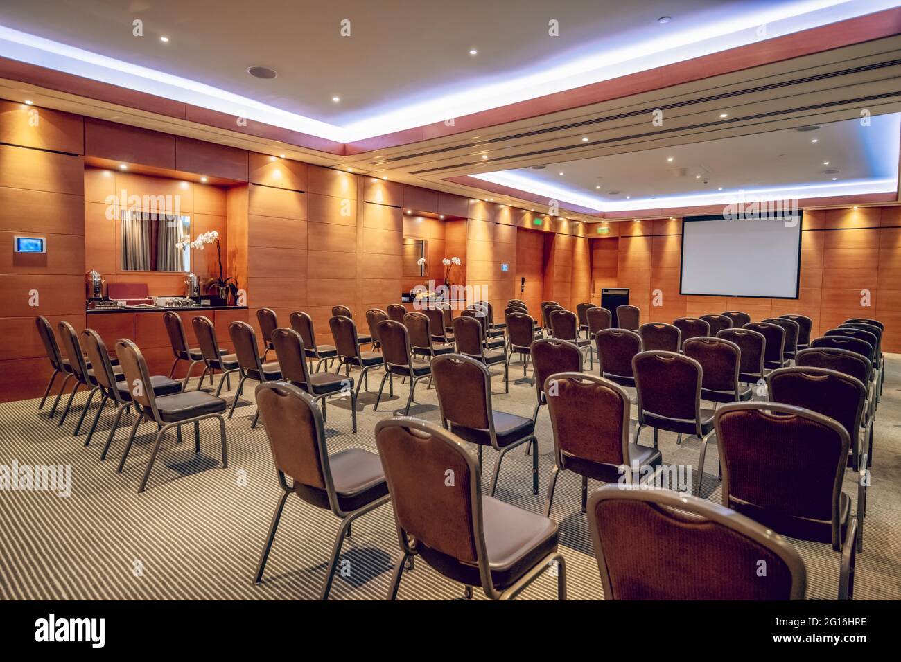 Conference room with nice furniture and floating ceiling Stock Photo ...