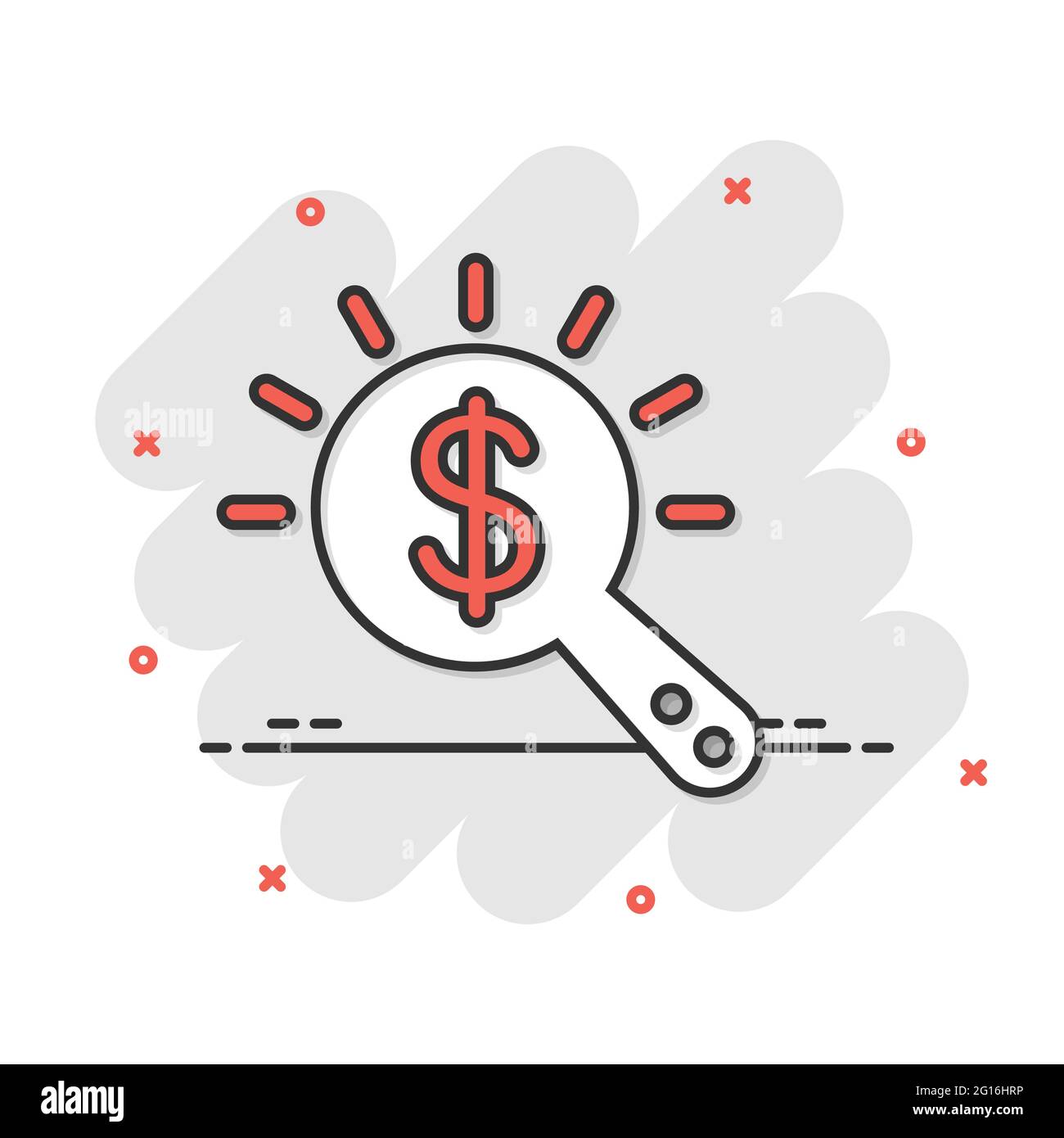 Magnifier glass with money icon in comic style. Dollar search cartoon ...