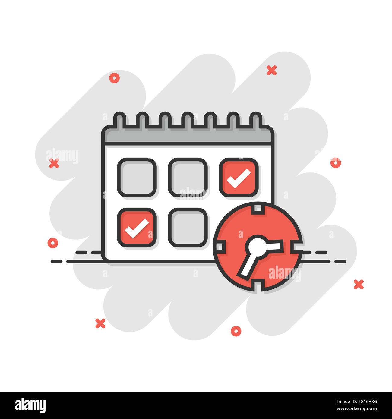 Calendar with clock icon in comic style. Agenda cartoon vector ...