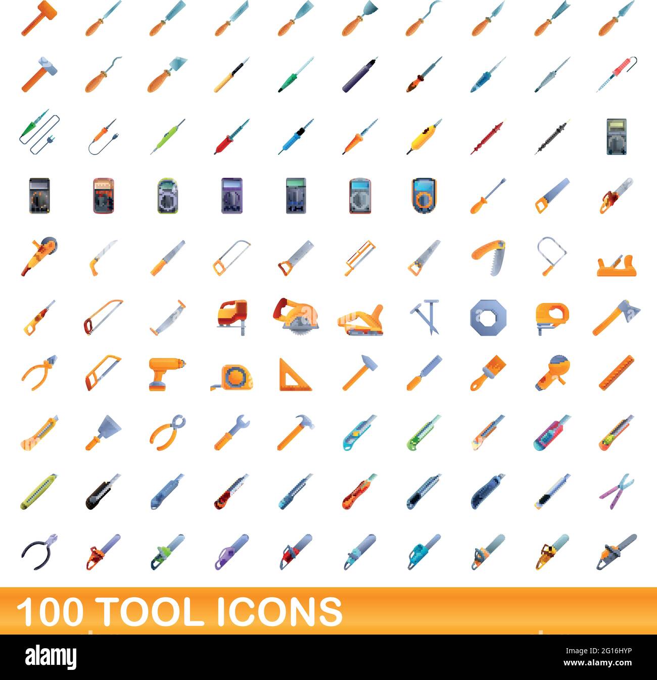 100 tool icons set. Cartoon illustration of 100 tool icons vector set ...