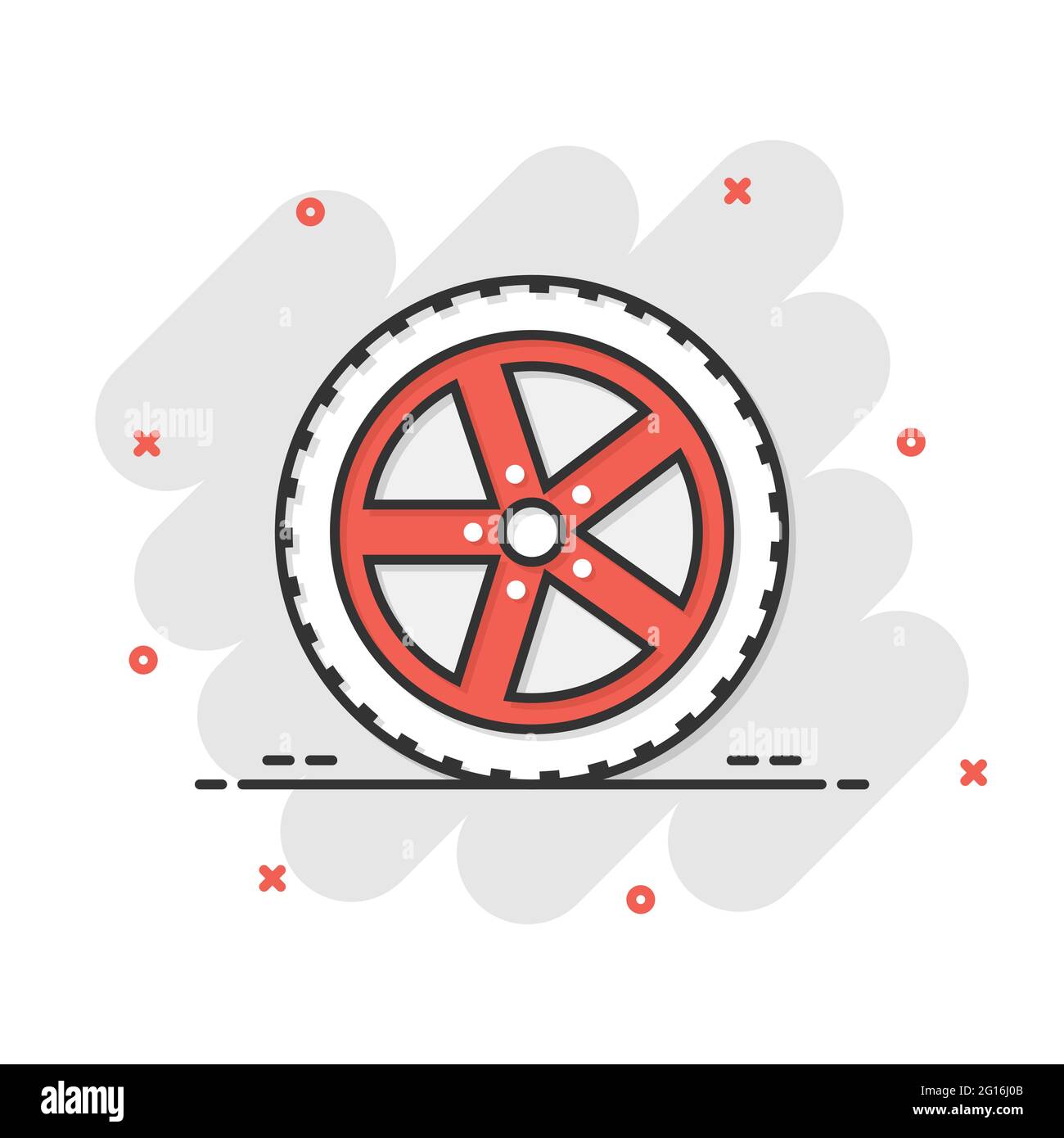 Car wheel icon in comic style. Vehicle part cartoon vector illustration ...