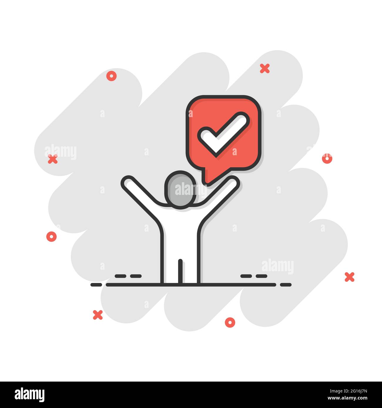 Organization management icon in comic style. People with check mark ...