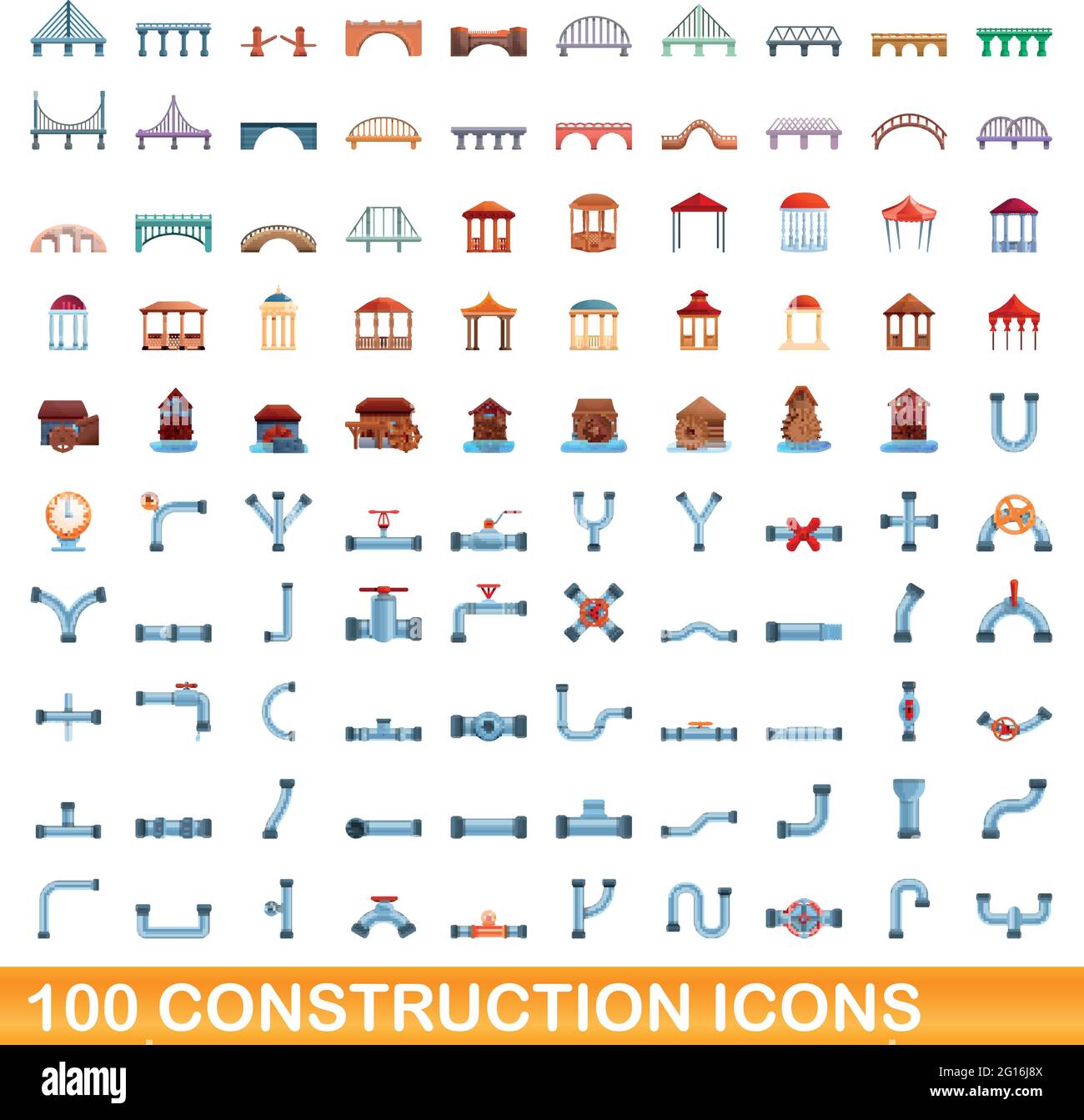 100 construction icons set. Cartoon illustration of 100 construction ...