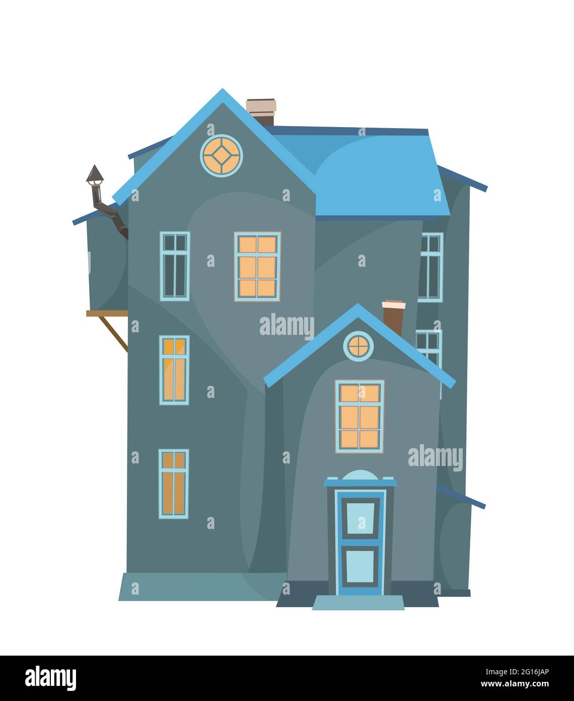 Simple tall cartoon house. Night. Cozy rustic dwelling in a traditional ...