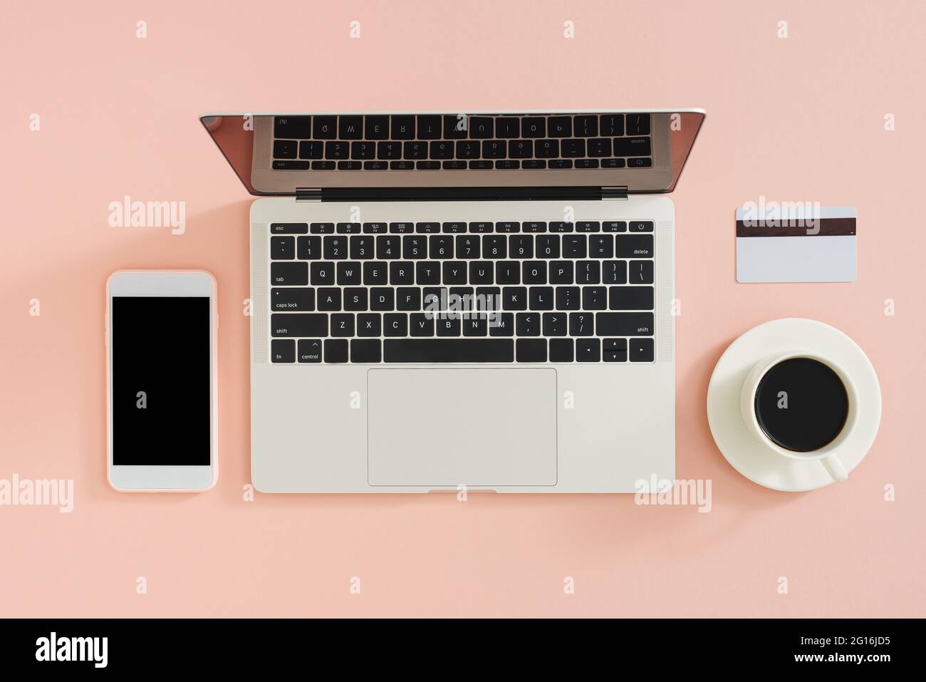 Flat lay photo of workspace with Modern Laptop computer, smartphone ...