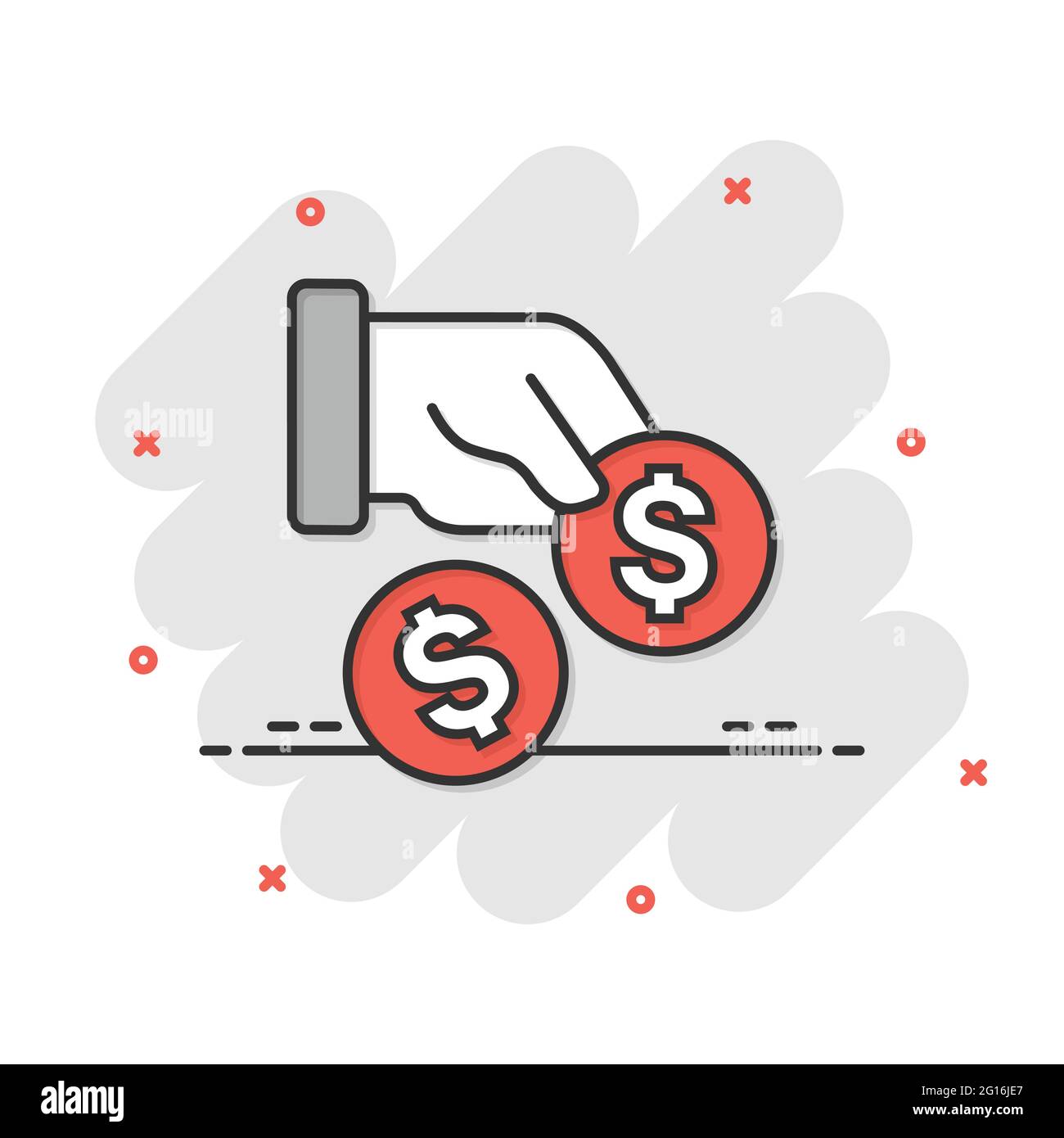 Remuneration icon in comic style. Money in hand cartoon vector ...