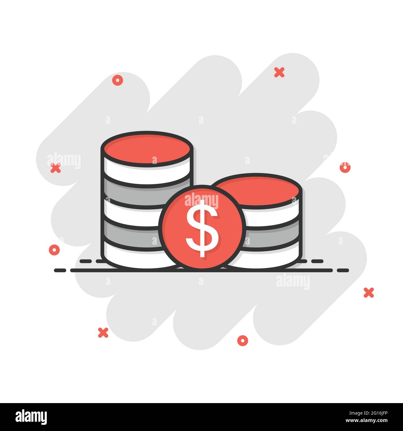 Coins stack icon in comic style. Dollar coin cartoon vector ...