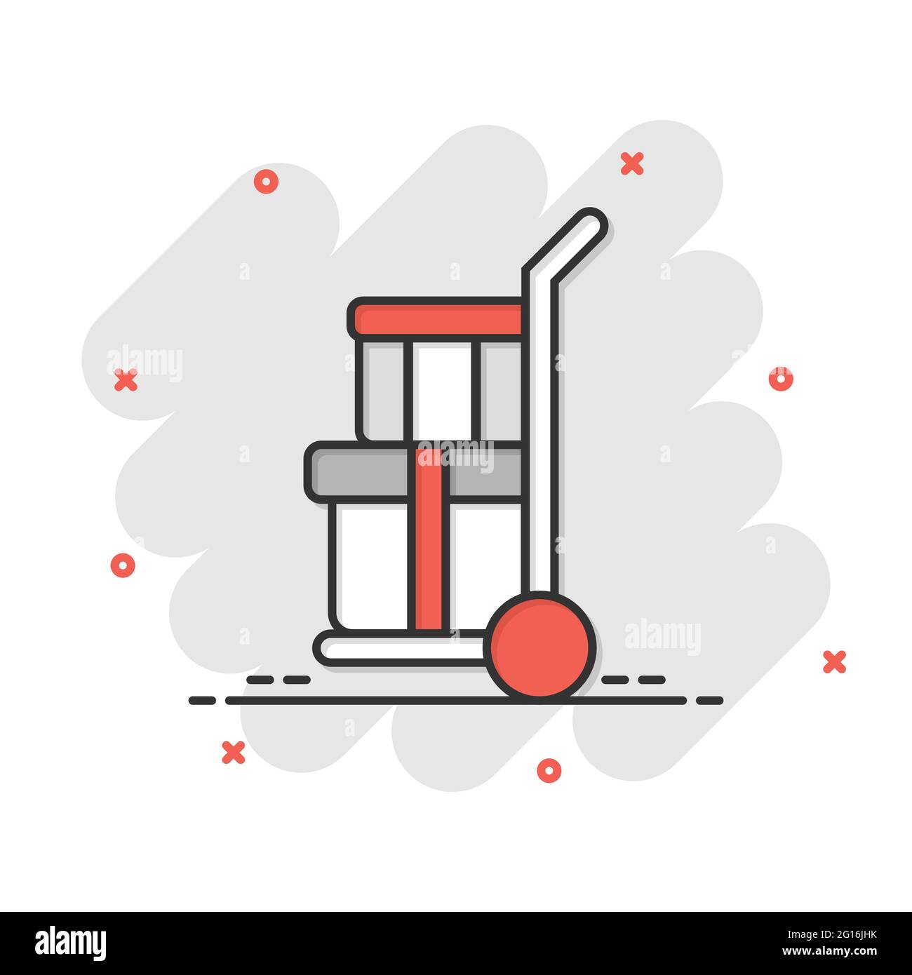 Cargo trolley icon in comic style. Delivery box cartoon vector ...