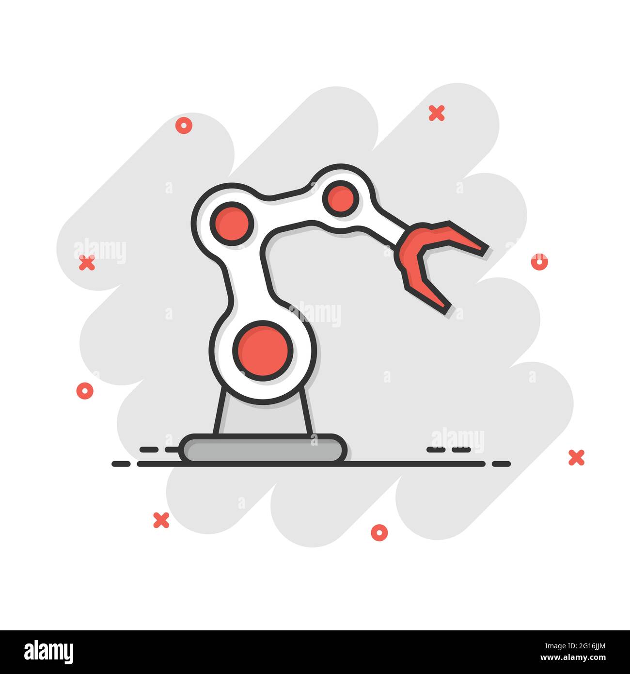Robot arm icon in comic style. Mechanic manipulator cartoon vector ...
