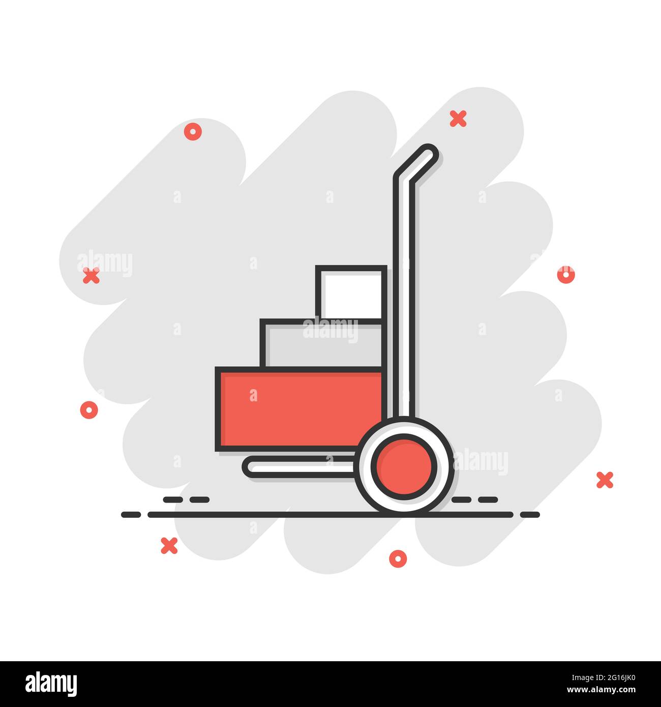 Cargo trolley icon in comic style. Delivery box cartoon vector ...