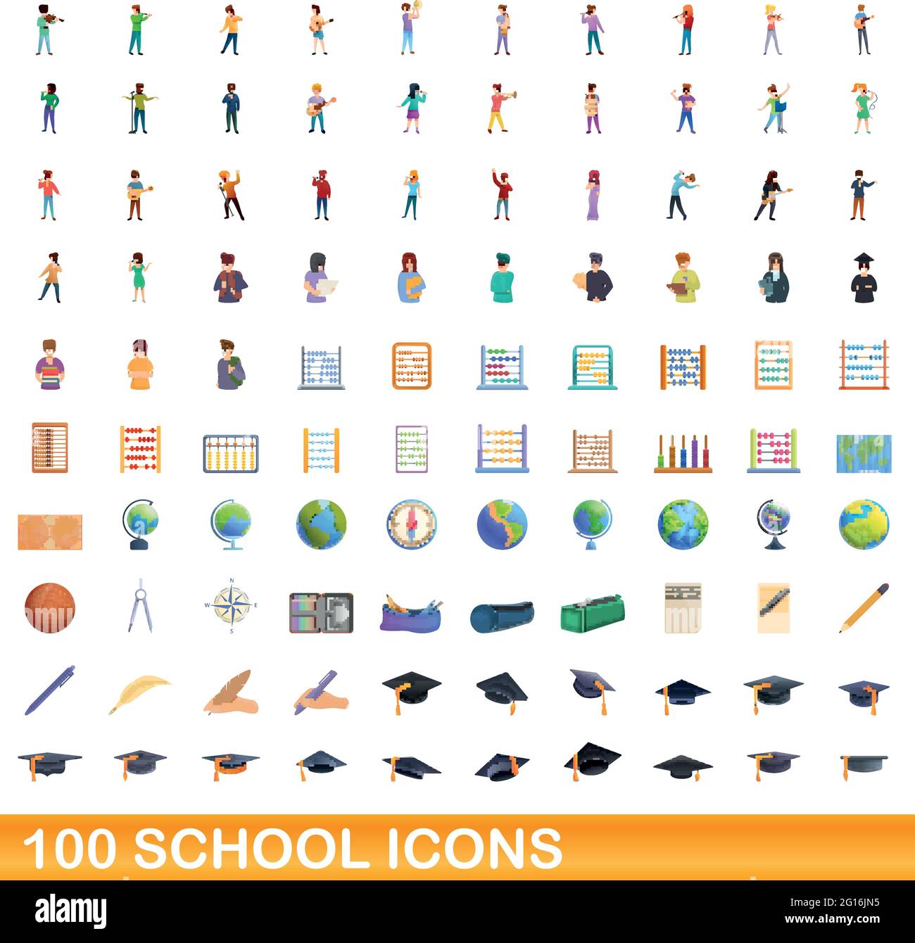 100 school icons set. Cartoon illustration of 100 school icons vector ...