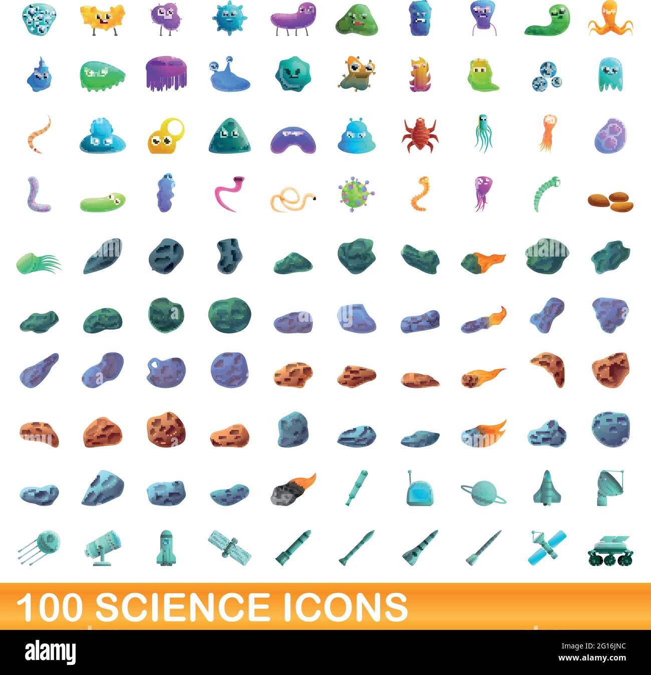 100 science icons set. Cartoon illustration of 100 science icons vector ...