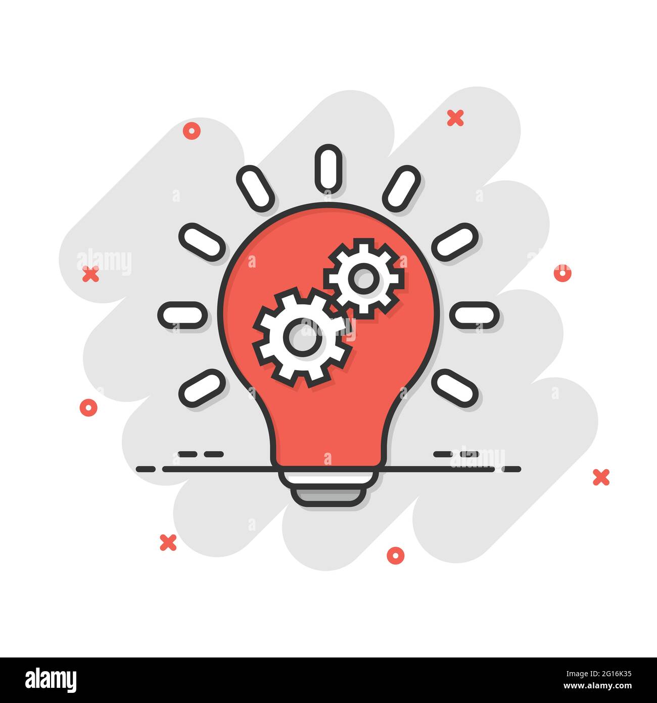Innovation icon in comic style. Lightbulb with cogwheel cartoon vector ...