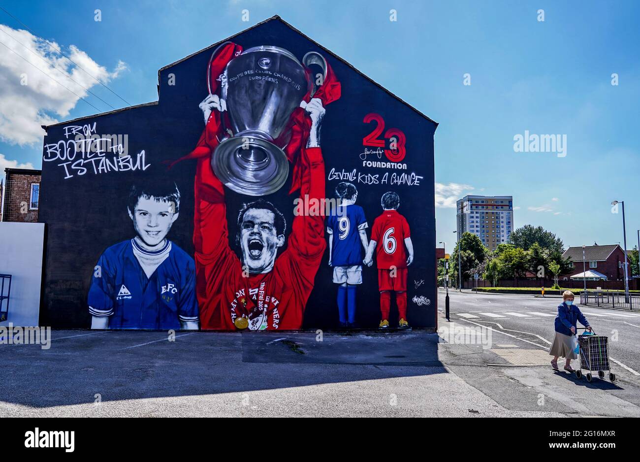 A new mural on the gable end of a building in Bootle, Liverpool, in ...