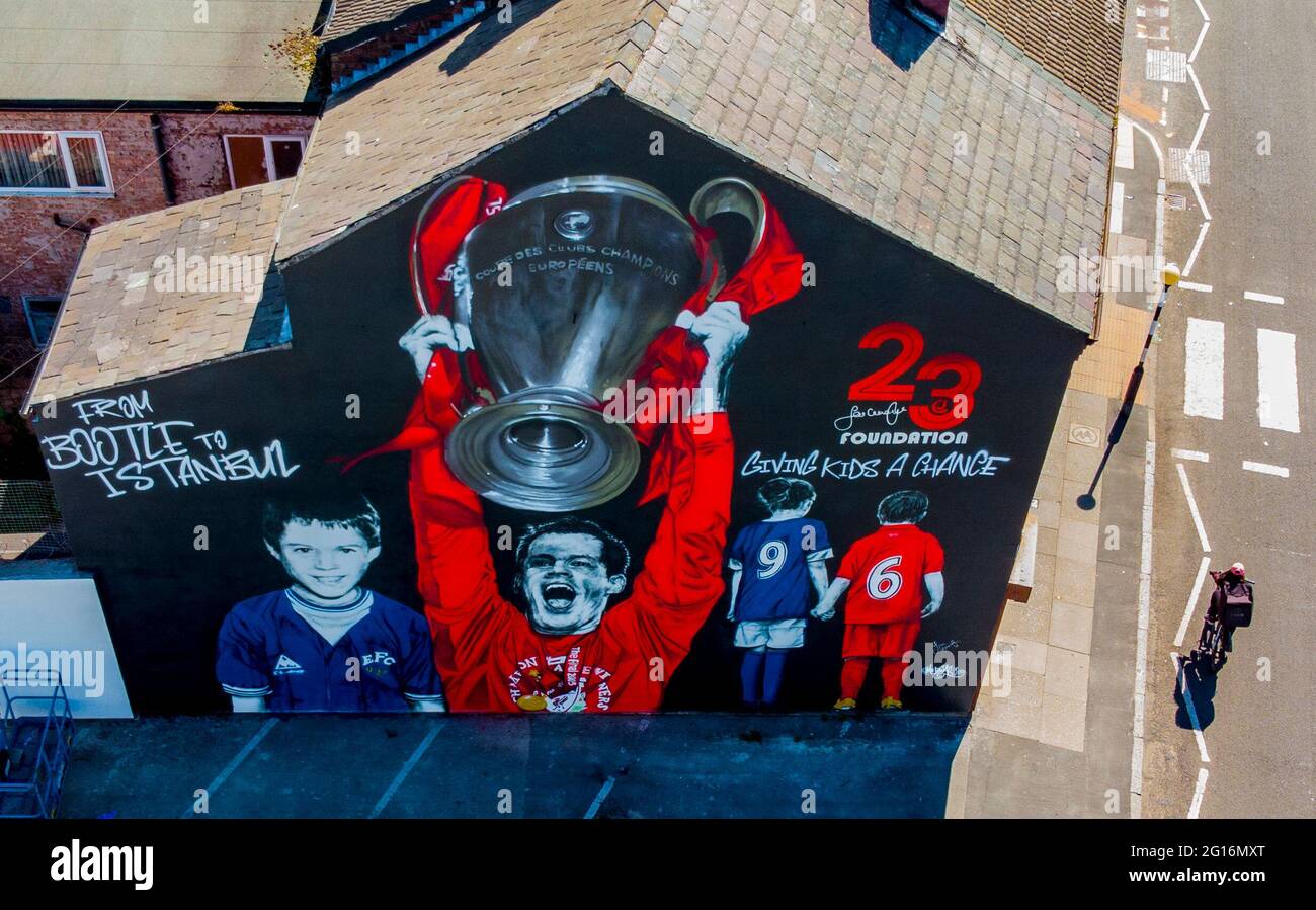 A new mural on the gable end of a building in Bootle, Liverpool, in ...