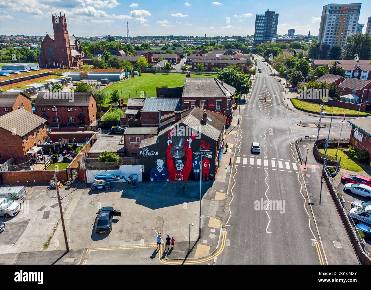 A new mural on the gable end of a building in Bootle, Liverpool, in ...
