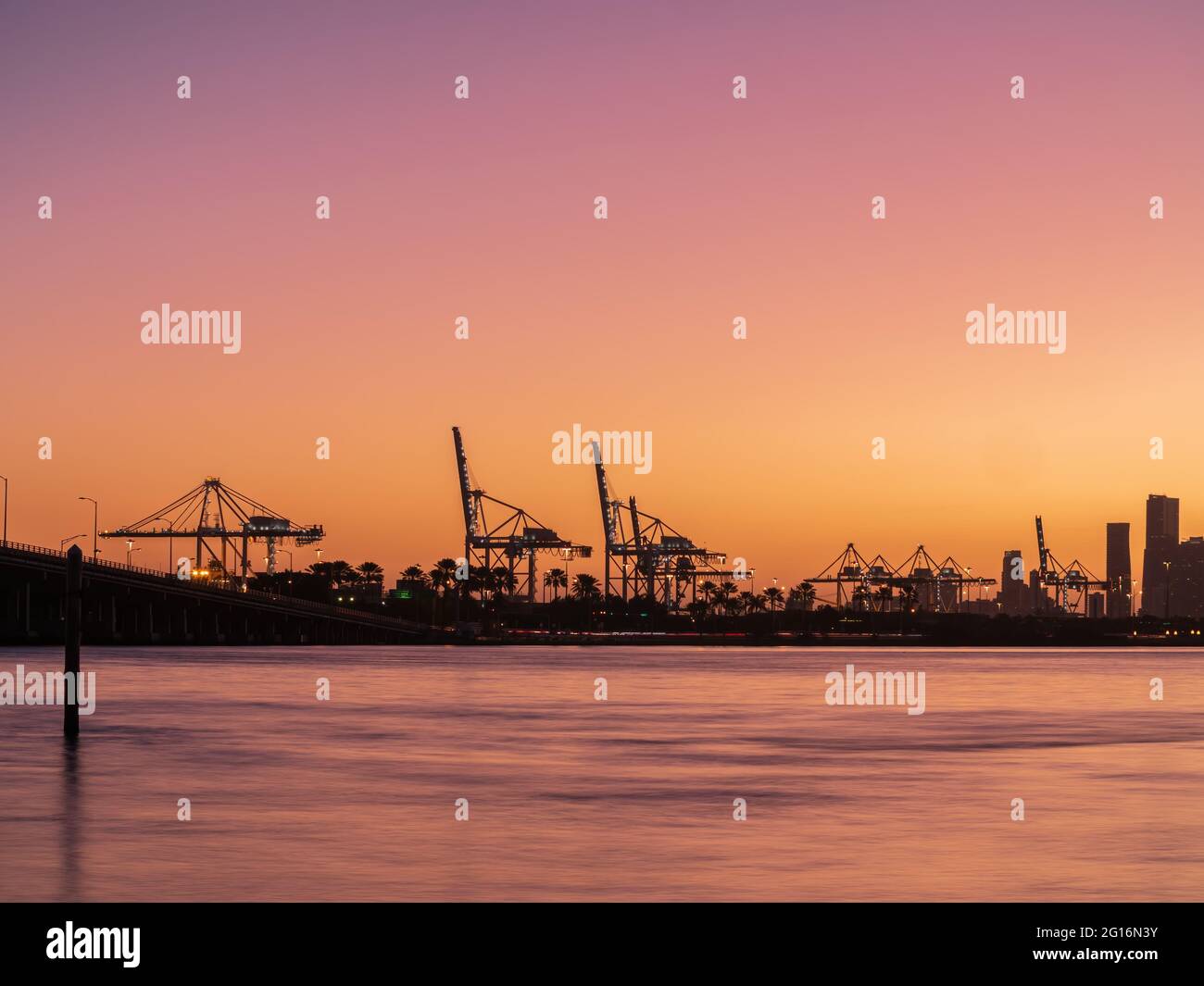 Port of Miami at sunset, Miami Beach, USA Stock Photo - Alamy