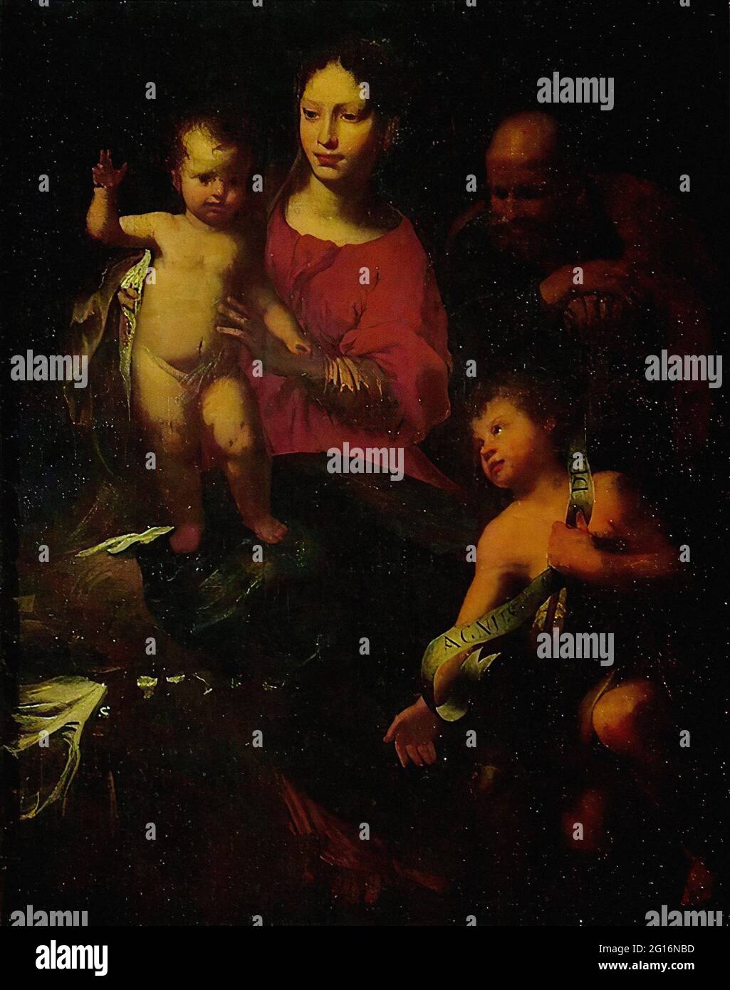 Bernardo Strozzi - Holy Family with St John Baptist C 1600 Stock Photo ...