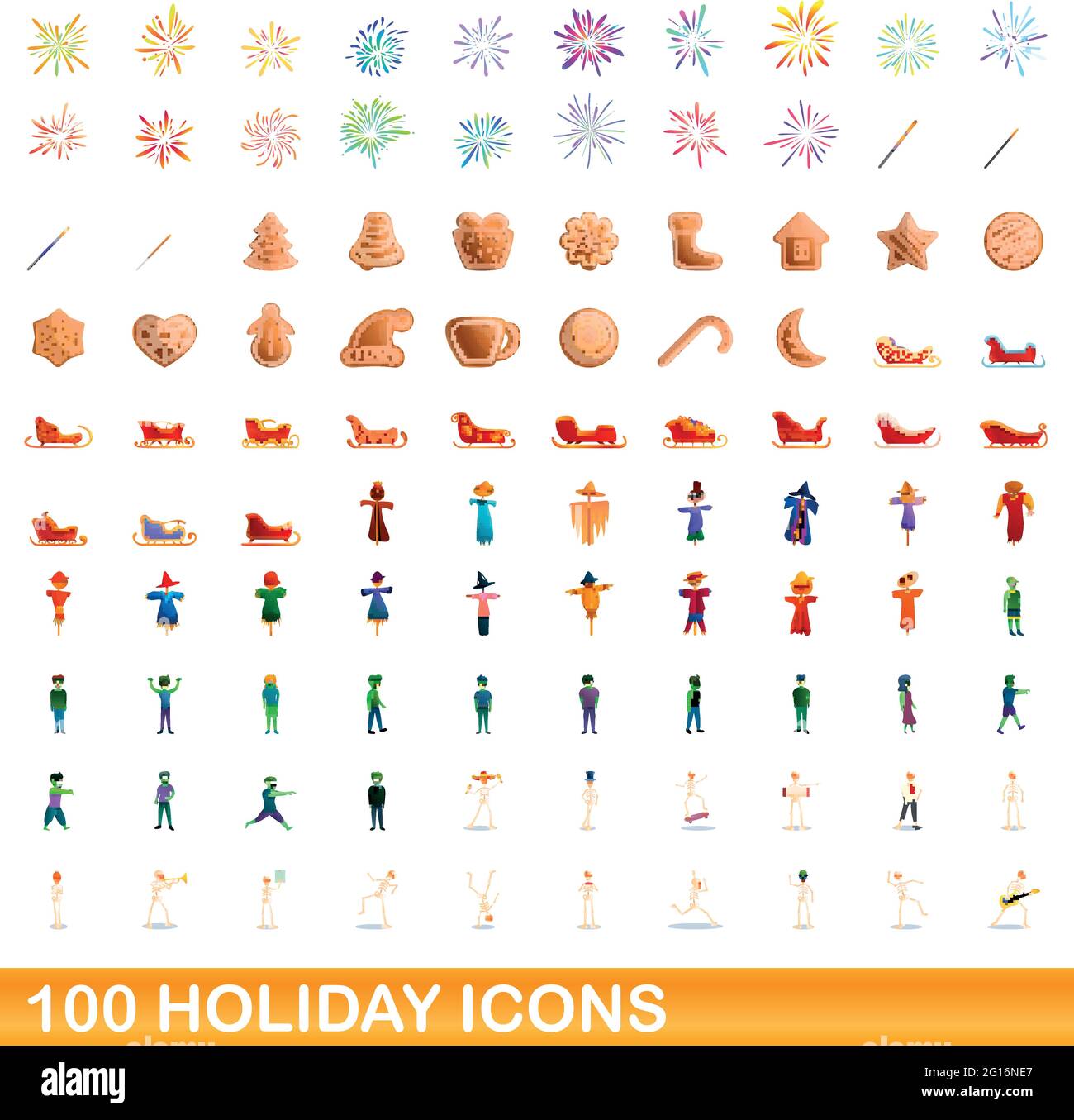 100 holiday icons set. Cartoon illustration of 100 holiday icons vector ...