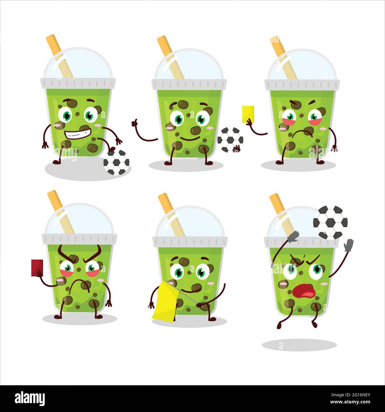 Melon milk with boba cartoon character working as a Football referee ...