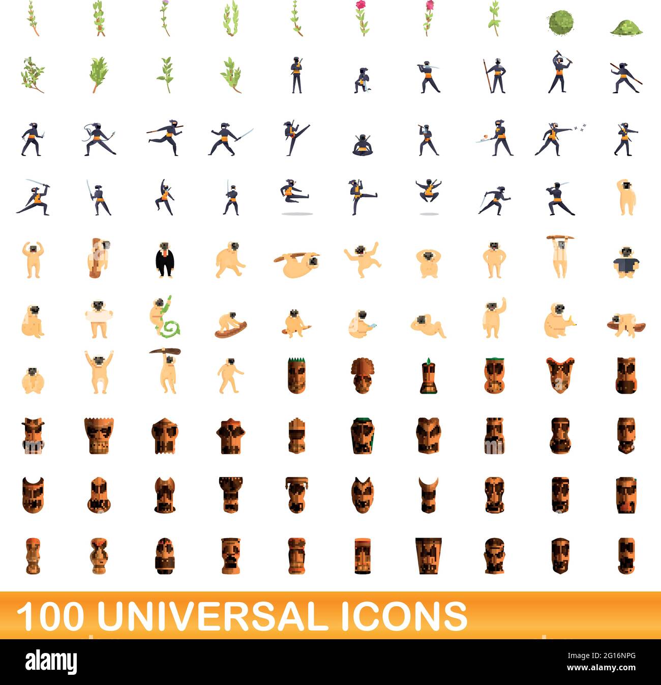 100 universal icons set. Cartoon illustration of 100 universal icons ...