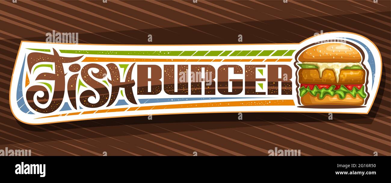 Vector banner for Fish Burger, horizontal sign board with illustration ...