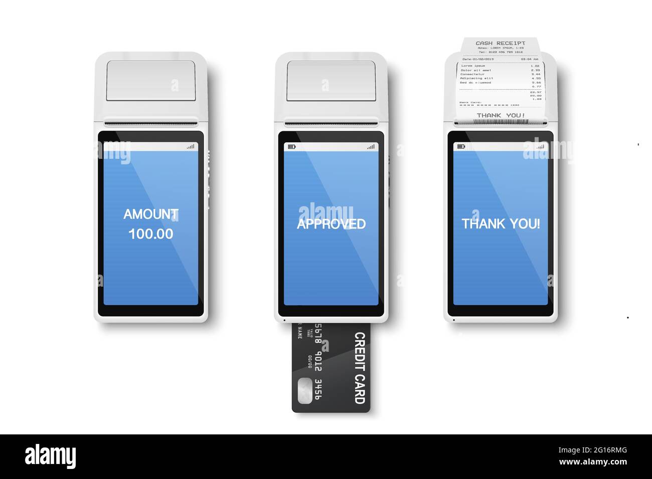 Vector 3d Realistic Payment Machine. POS Terminal, Paper Receipt, Credit Card Isolated. Design ...