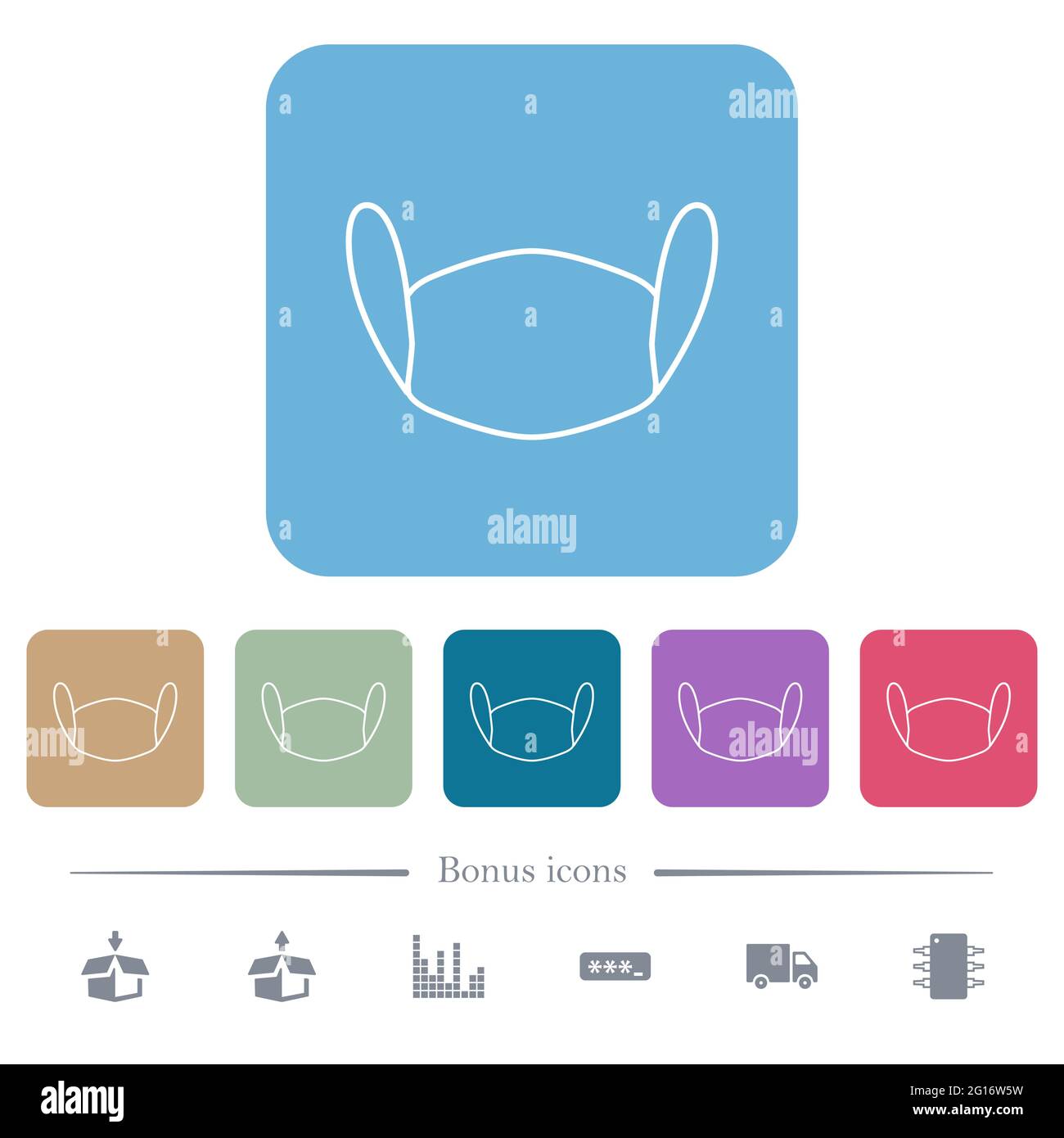Medical face mask white flat icons on color rounded square backgrounds ...
