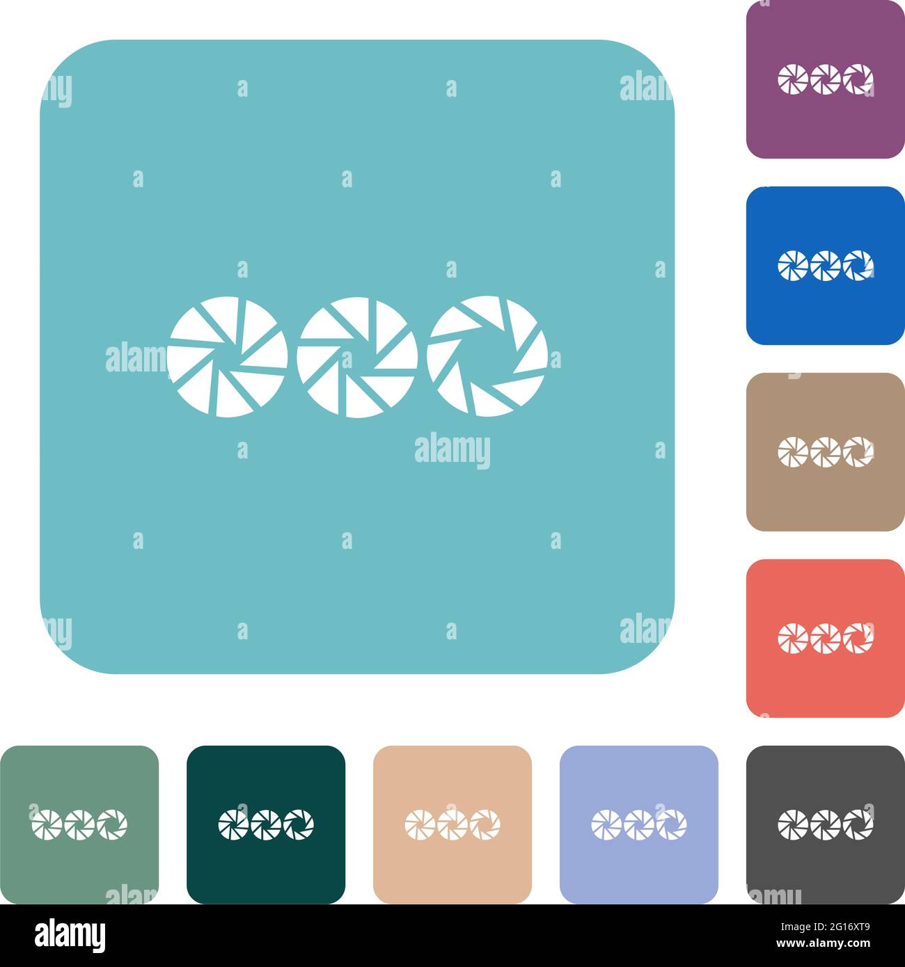 Set aperture size white flat icons on color rounded square backgrounds ...