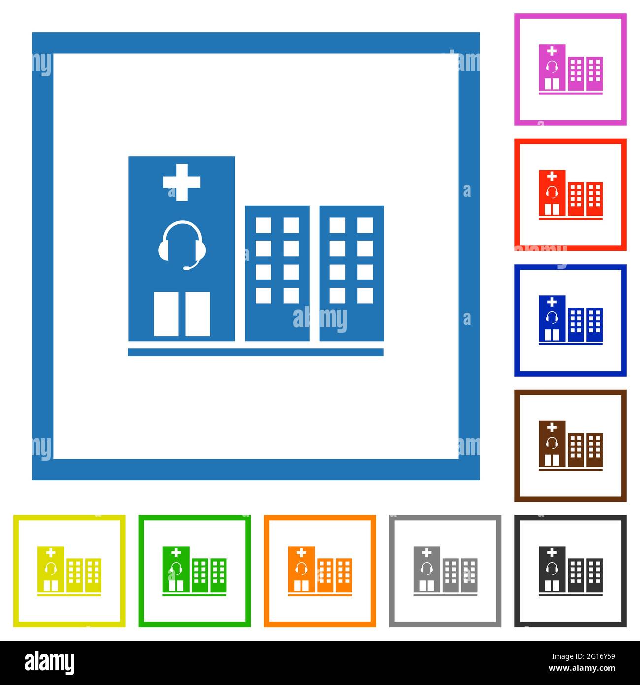 Medical assistance flat color icons in square frames on white ...