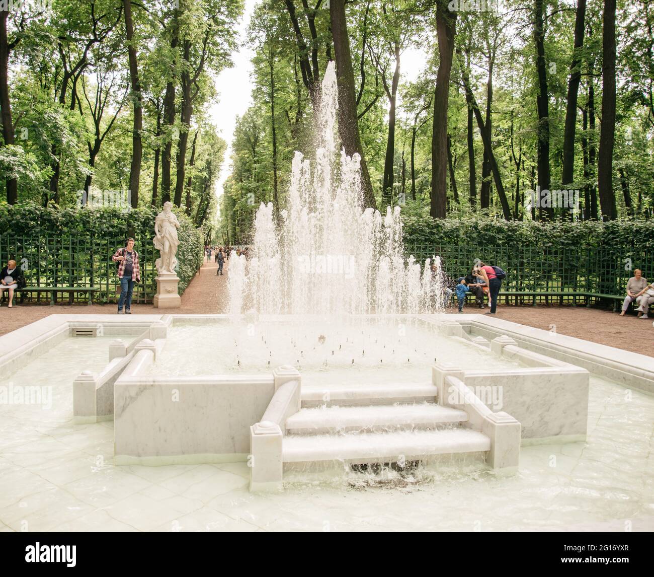 Fountain 'Pyramid' on the main alley of the 'Summer Garden' Stock Photo ...