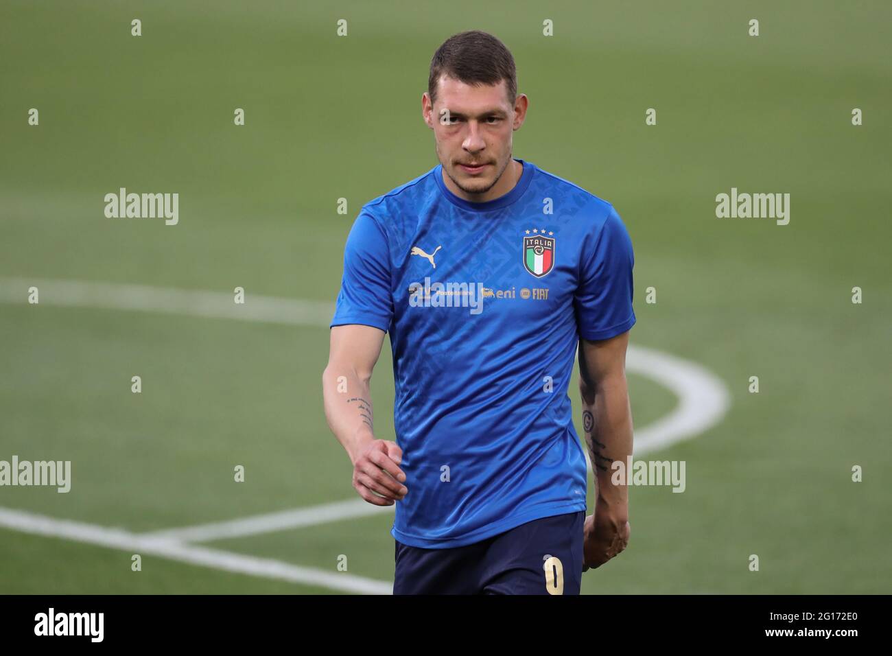 Bologna, Italy, 4th June 2021. Andrea Belotti of Italy during the warm ...
