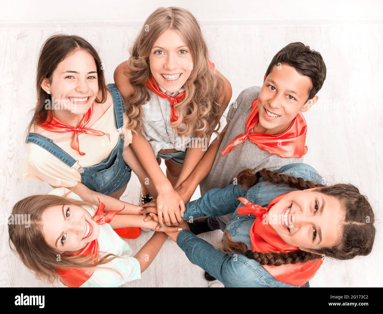 Teenager hands together unity hi-res stock photography and images - Alamy