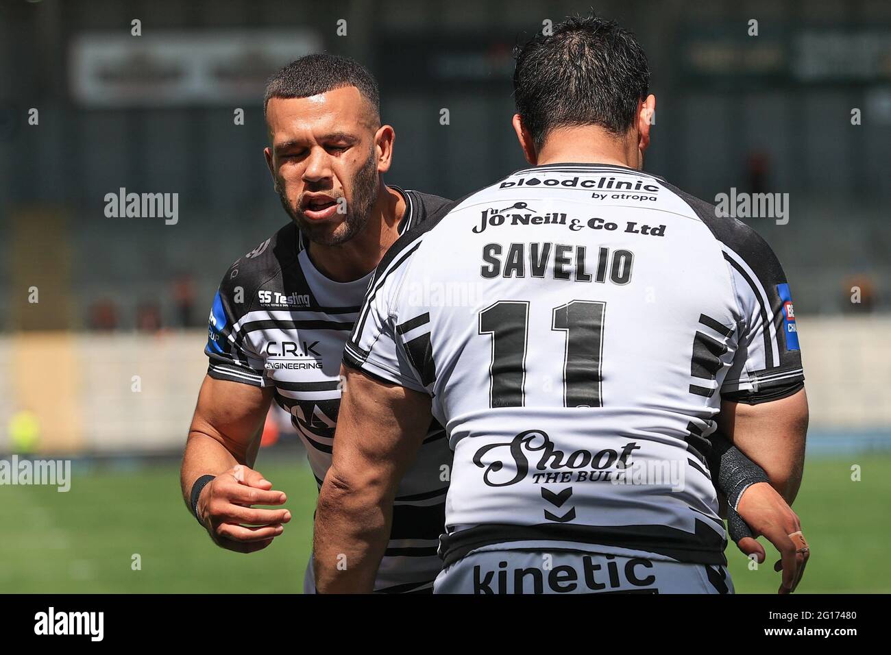 Carlos Tuimavave (3) of Hull FC and Andre Savelio (11) of Hull FC ...