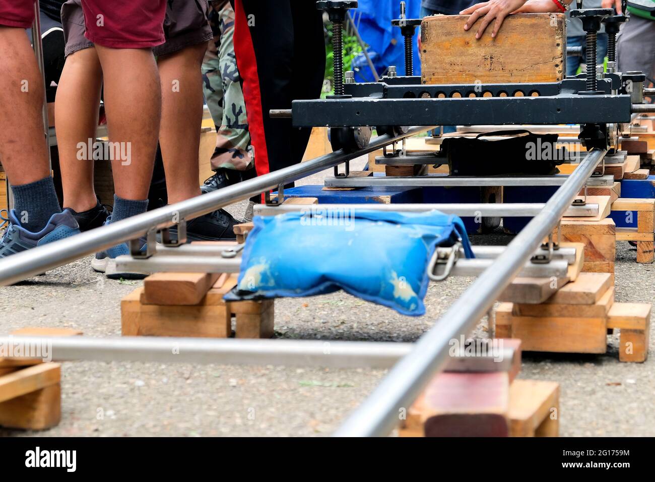 Detail of dolly track for camera equipment,Film Shoot,Behind the scene ...