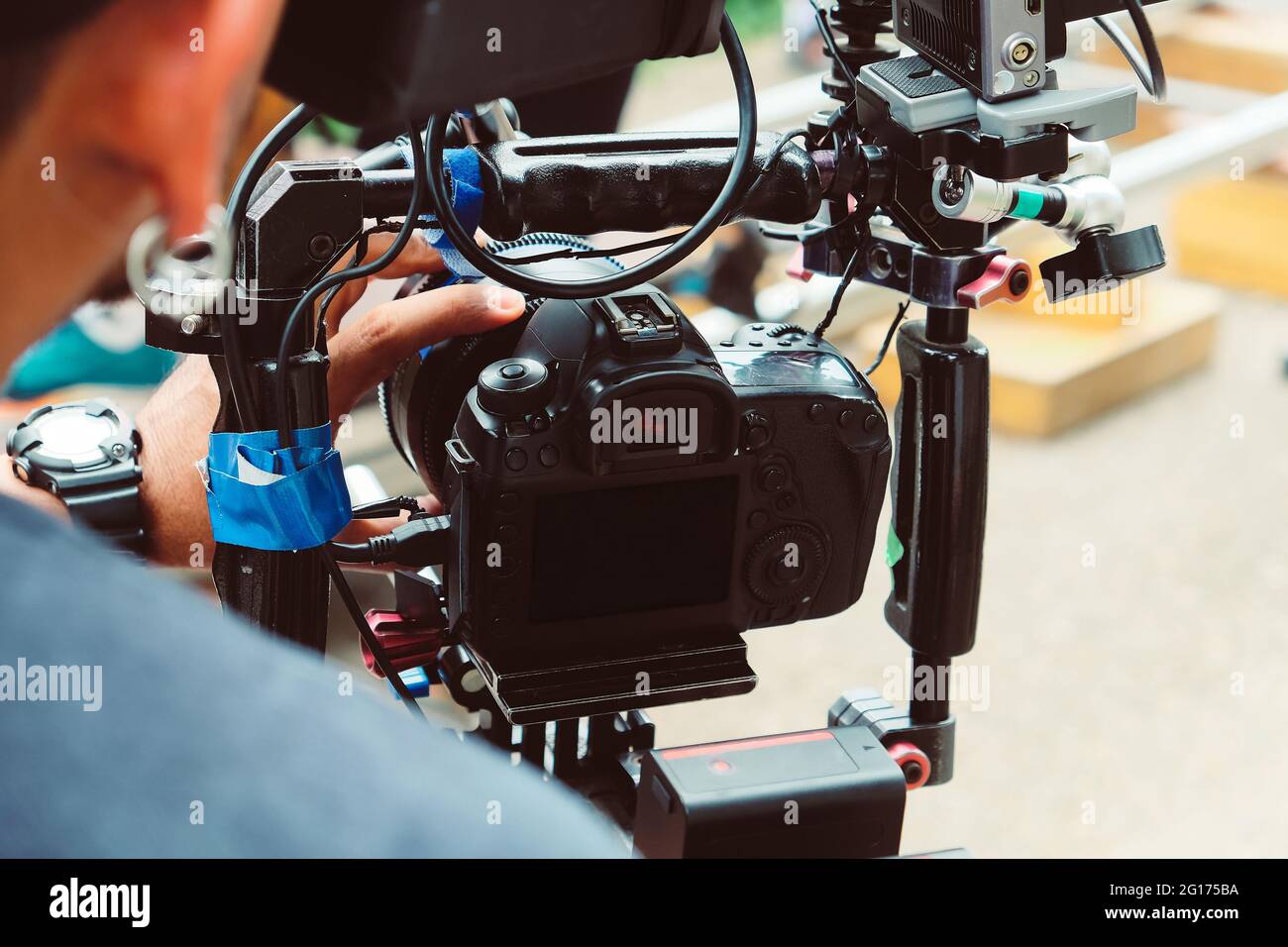 detail of Video camera , film crew production, behind the scenes ...