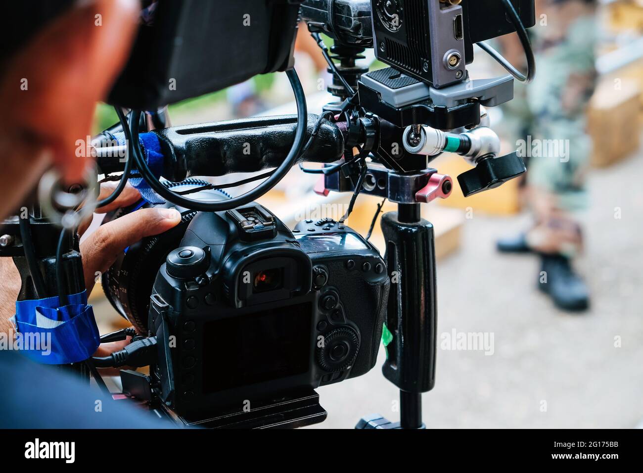 detail of Video camera , film crew production, behind the scenes ...