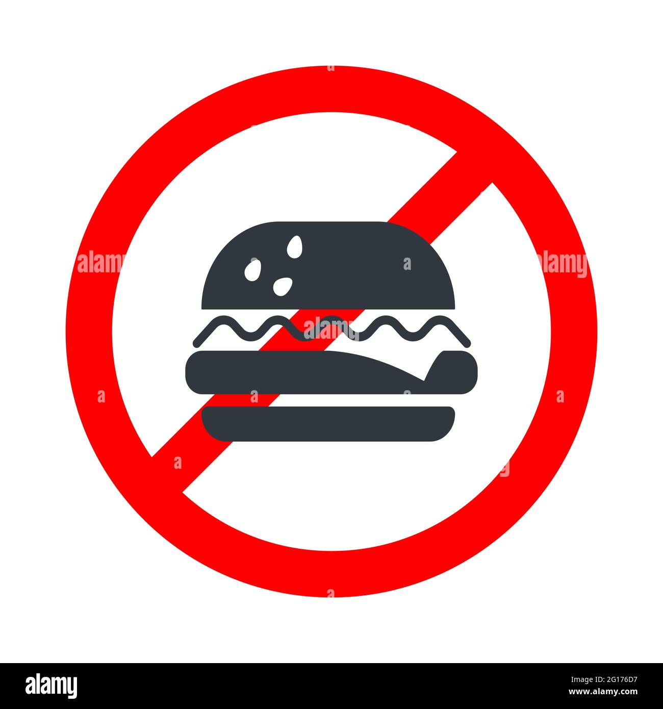 Eating not allowed, food forbidden sign with burger icon on white ...