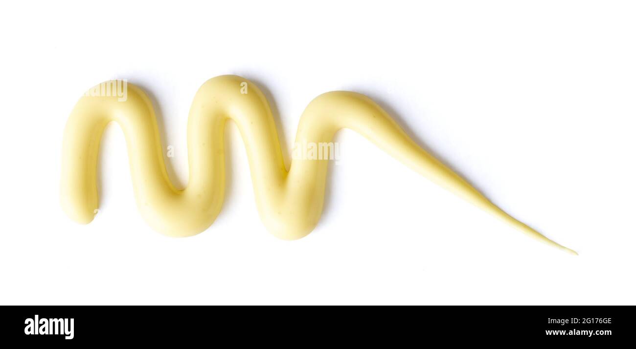 Splashes of mayonnaise isolated on white background, top view Stock ...