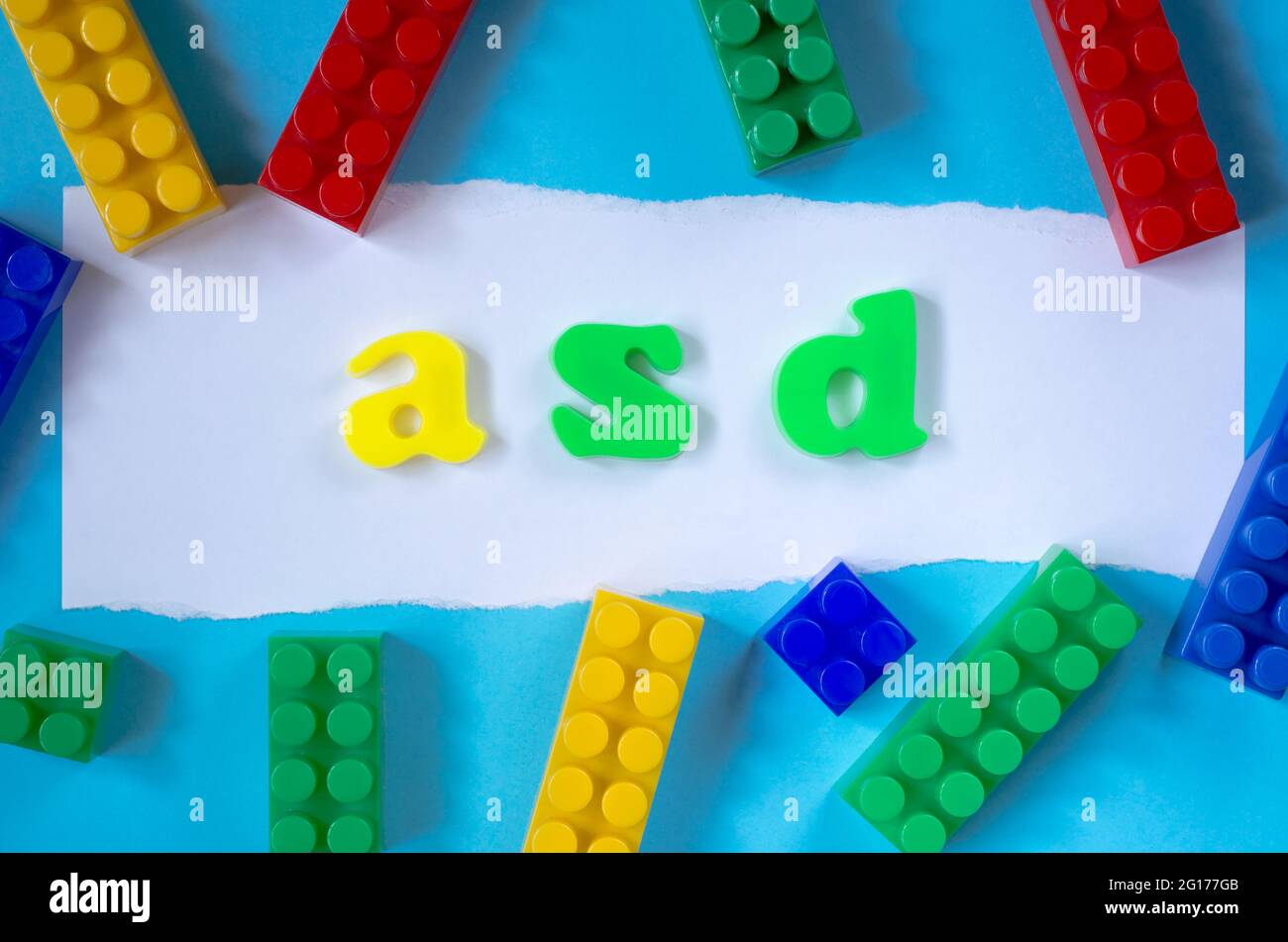 The word ASD from color letters with elements of a child's constructor ...