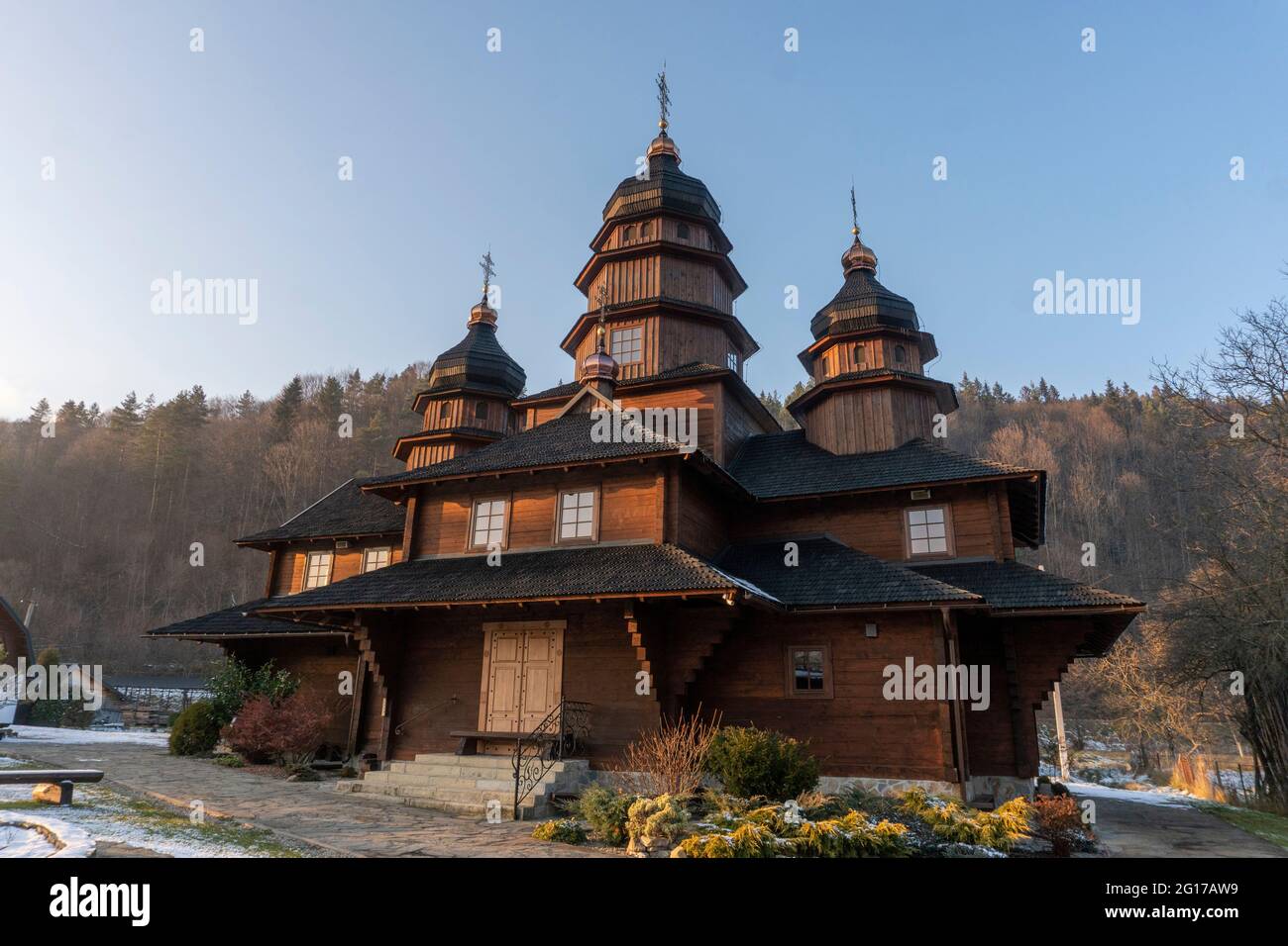 Old wooden building of the Holy Prophet Elijah Monastery in the ...
