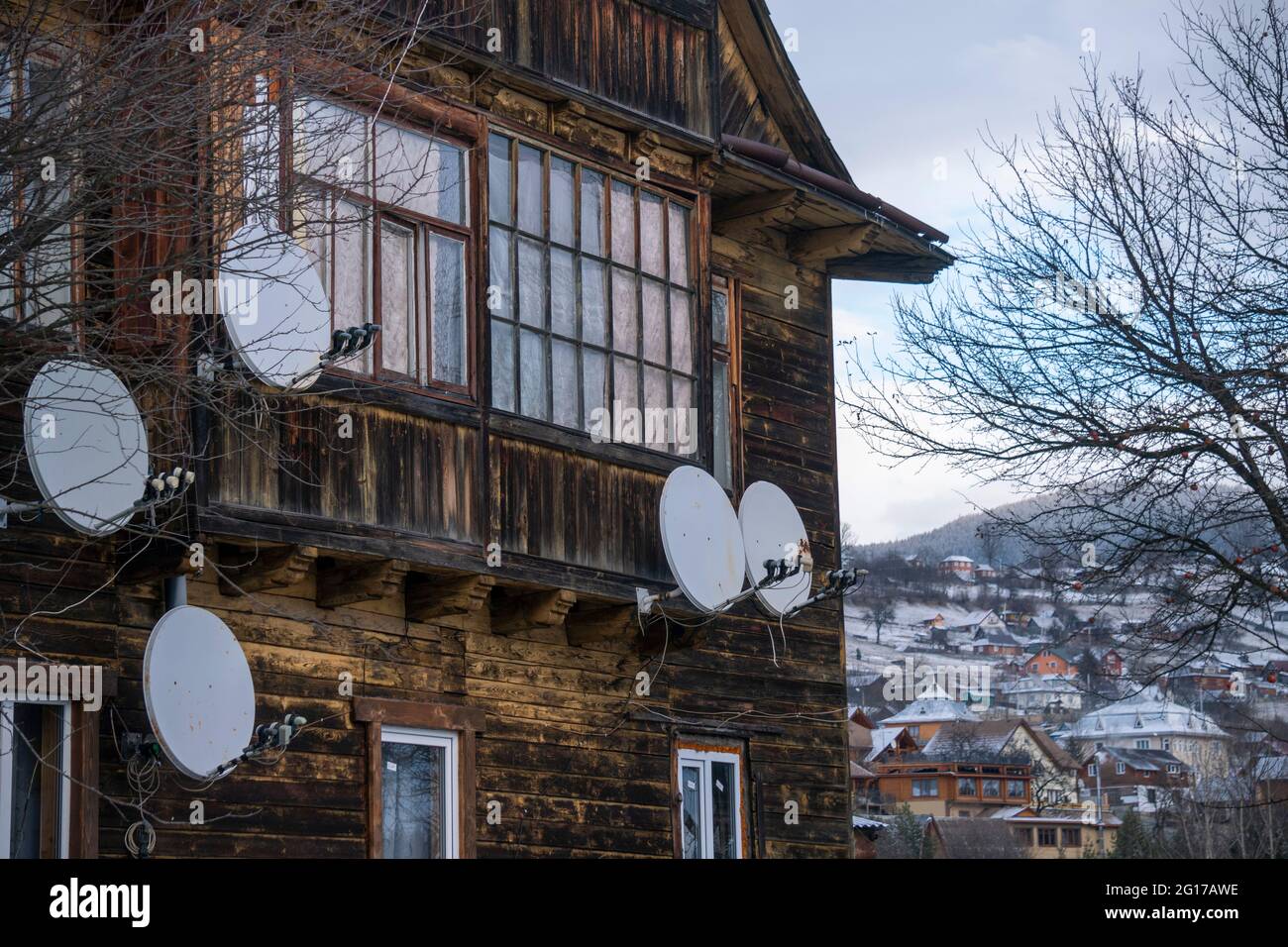Old Historical Wooden houses in the Carpathian mountains at Winter ...