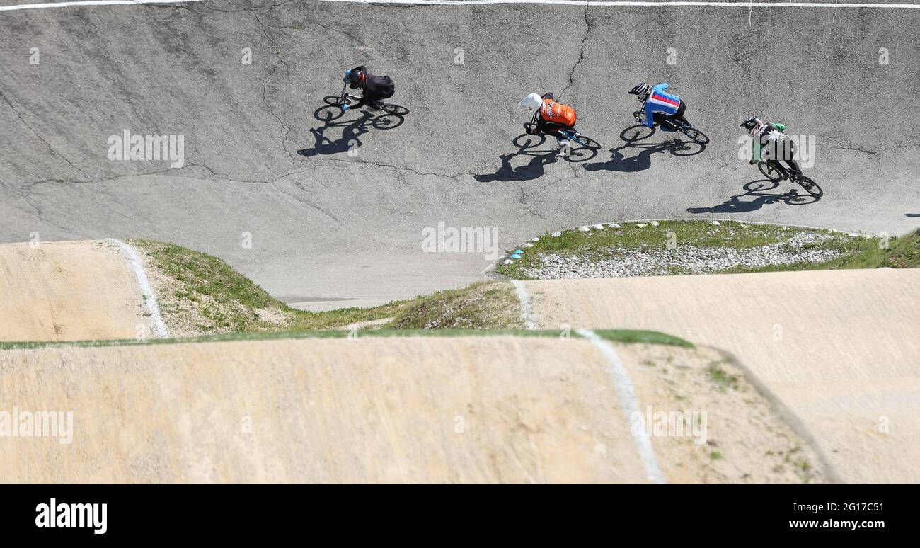 Men Junior in action during the UEC BMX European Cup Round 2 at the BMX ...